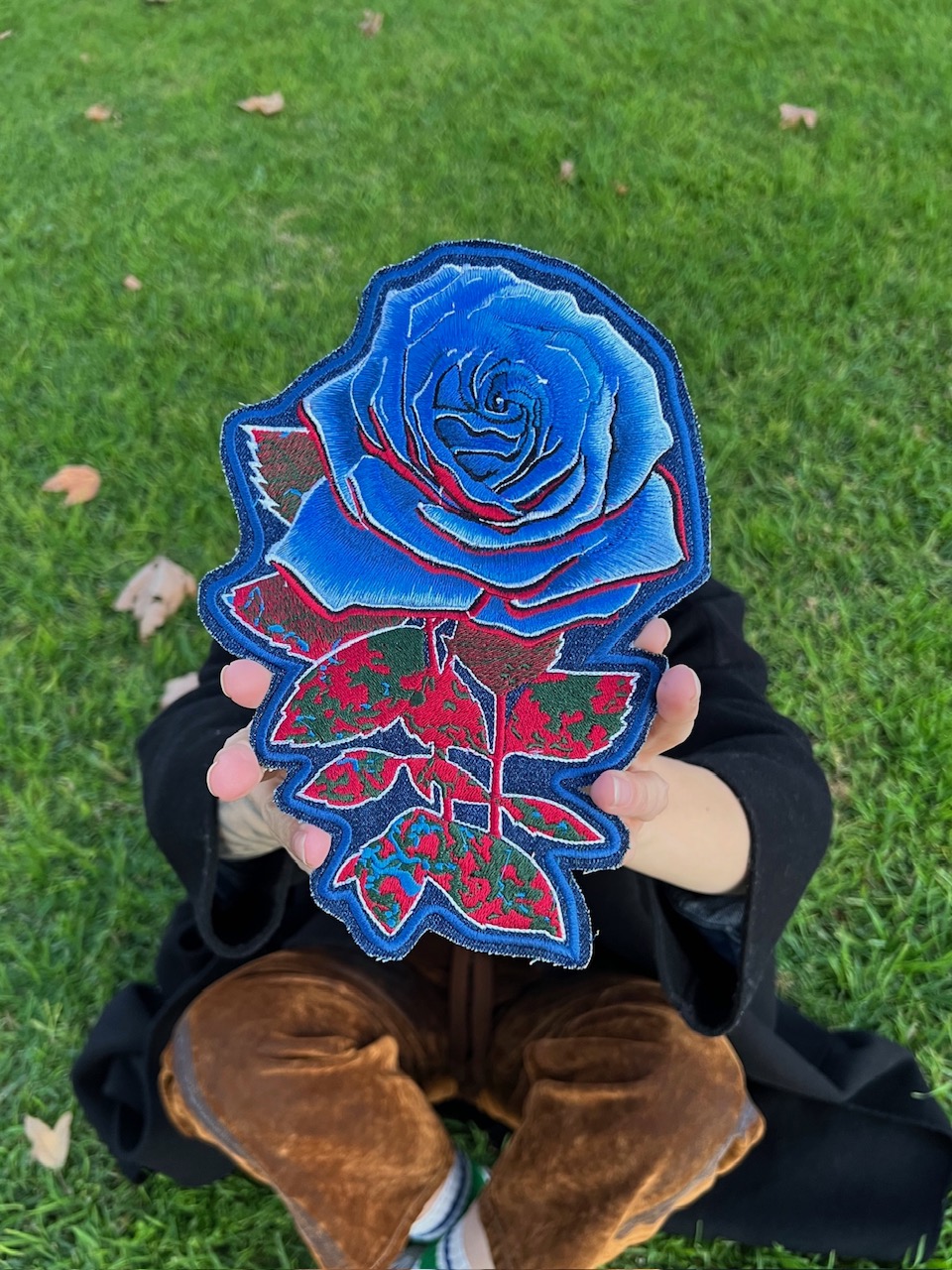 1 Left. Blue Rose Embroidered Raw Indigo Patch - Wovenfree